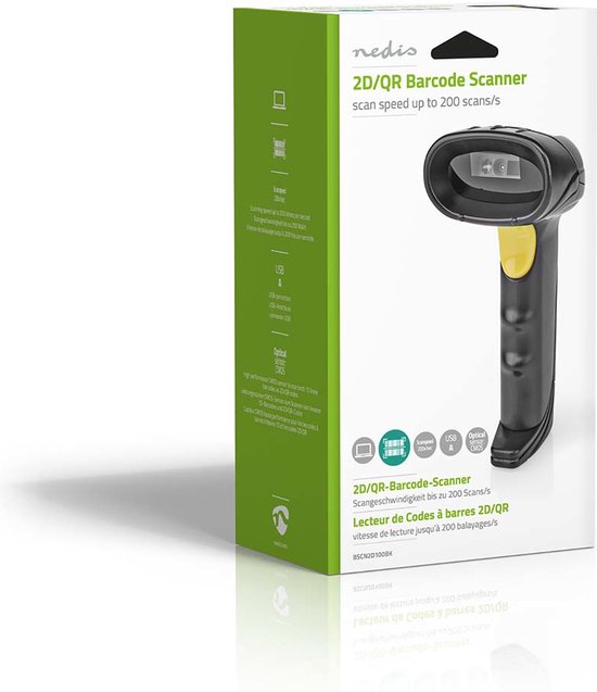 Nedis Barcode Scanner – 1D & 2D (QR) – CMOS – USB – Bedraad – Zwart | bol