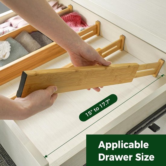 4pcs Bamboo Drawer Dividers - Adjustable Spring Loaded Utensil ...