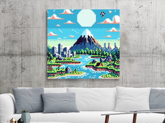 Pixel art landschap schilderij | Digitale pixels vormen een betoverend ...