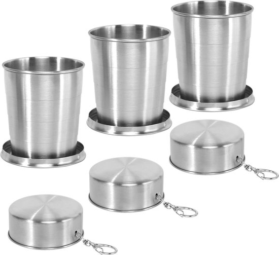 Folding Metal Cup 3 Pieces 250 ml Outdoor Portable Telescopic Cup ...