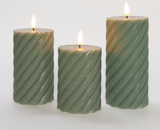 Anna Collection LED kaarsen/stompkaarsen set - 3x st - jade groen ...
