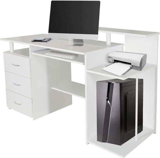 Hoekbureau Computertafel WORKSPACE H IV wit met laden & toetsenbordlade ...