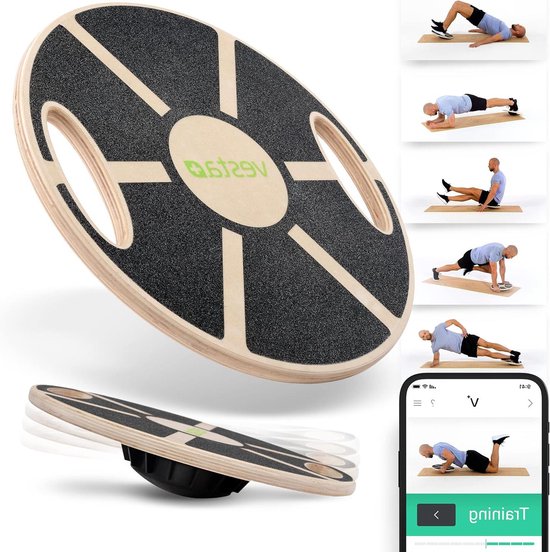Balance Board Made of Wood - Fitness App Included - Durable Oak Wood ...