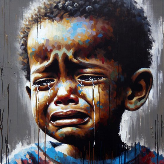 Acryl huilend kind schilderij | Acryl portret van verdriet: het ...