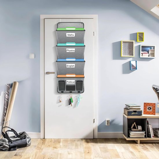 Hangorganizer kantoormap - 4 vakken voor aan de muur - Grijs | bol