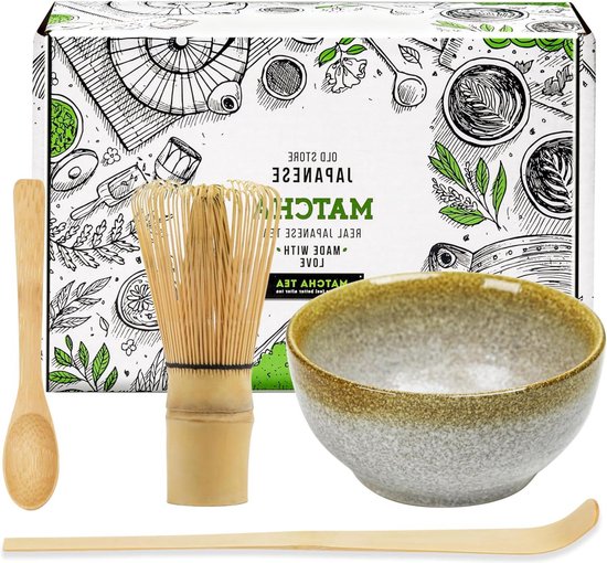Traditionele Matcha Thee Set met Klopper, Schep, Lepel en Kom - Perfect ...