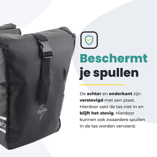 Voltano Dubbele Fietstas Rolltop - Zwart - 48 Liter - 100% Waterdicht ...