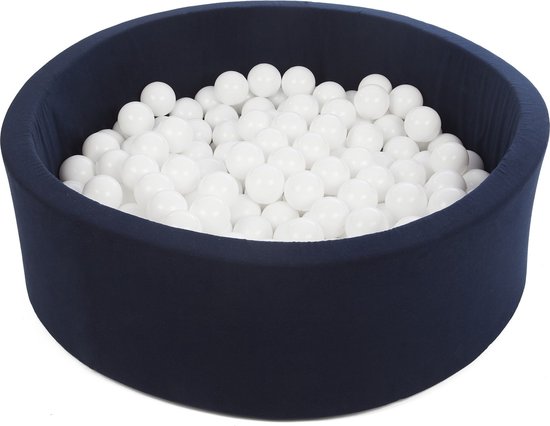 Ballenbad rond - marine blauw - 90x30 cm - met 300 witte ballen | bol.com