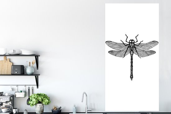 Poster Libelle - Insecten - Retro - Zwart wit - 75x150 cm | bol