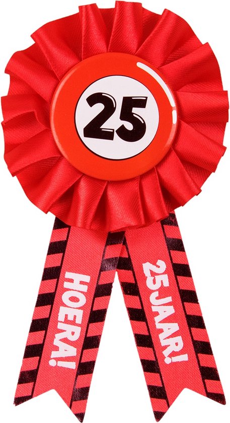 Paper Dreams Rozet Hoera 25 Jaar 15 X 8 Cm Polyester Rood | bol.com