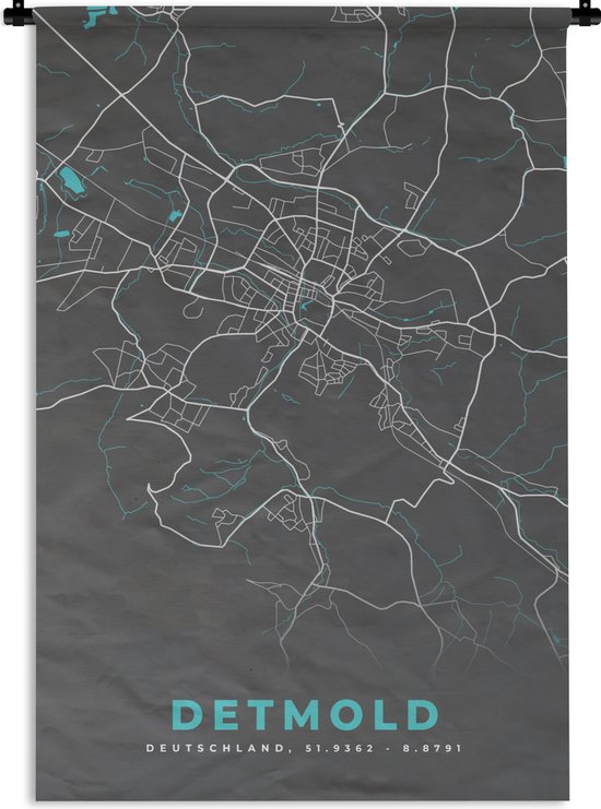 Wandkleed - Wanddoek - Plattegrond – Detmold – Blauw – Stadskaart ...