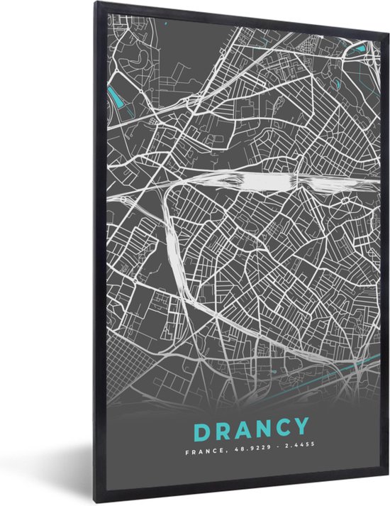 Fotolijst incl. Poster - Drancy - Frankrijk - Plattegrond - Kaart ...