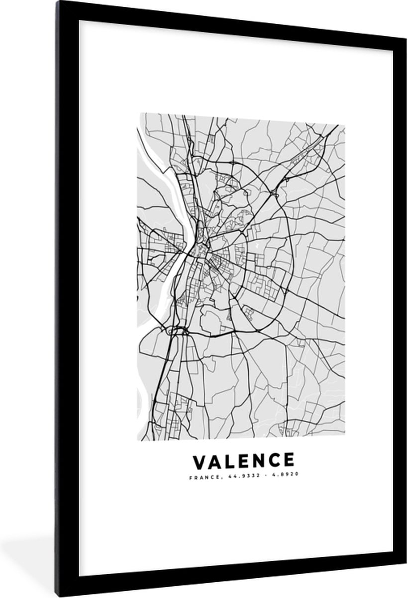 Fotolijst incl. Poster - Valence - Plattegrond - Frankrijk - Kaart ...