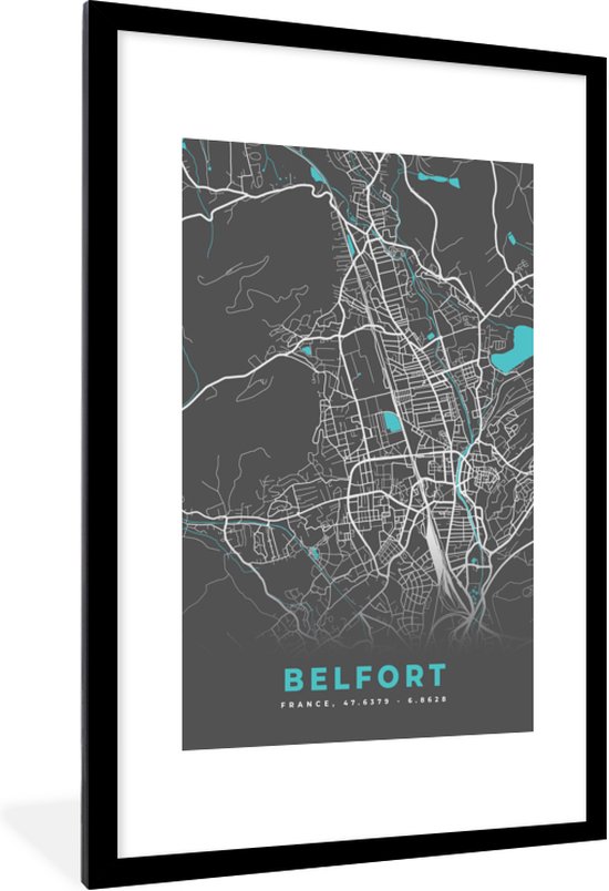 Fotolijst incl. Poster - Belfort - Frankrijk - Kaart - Stadskaart ...