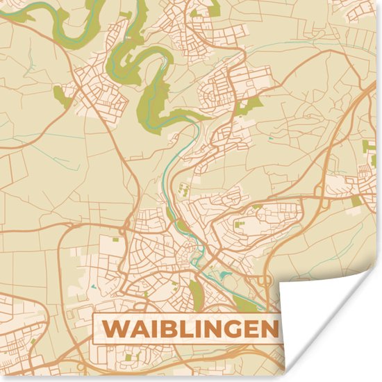 Poster Waiblingen - Plattegrond - Kaart - Vintage - Stadskaart - 50x50 ...