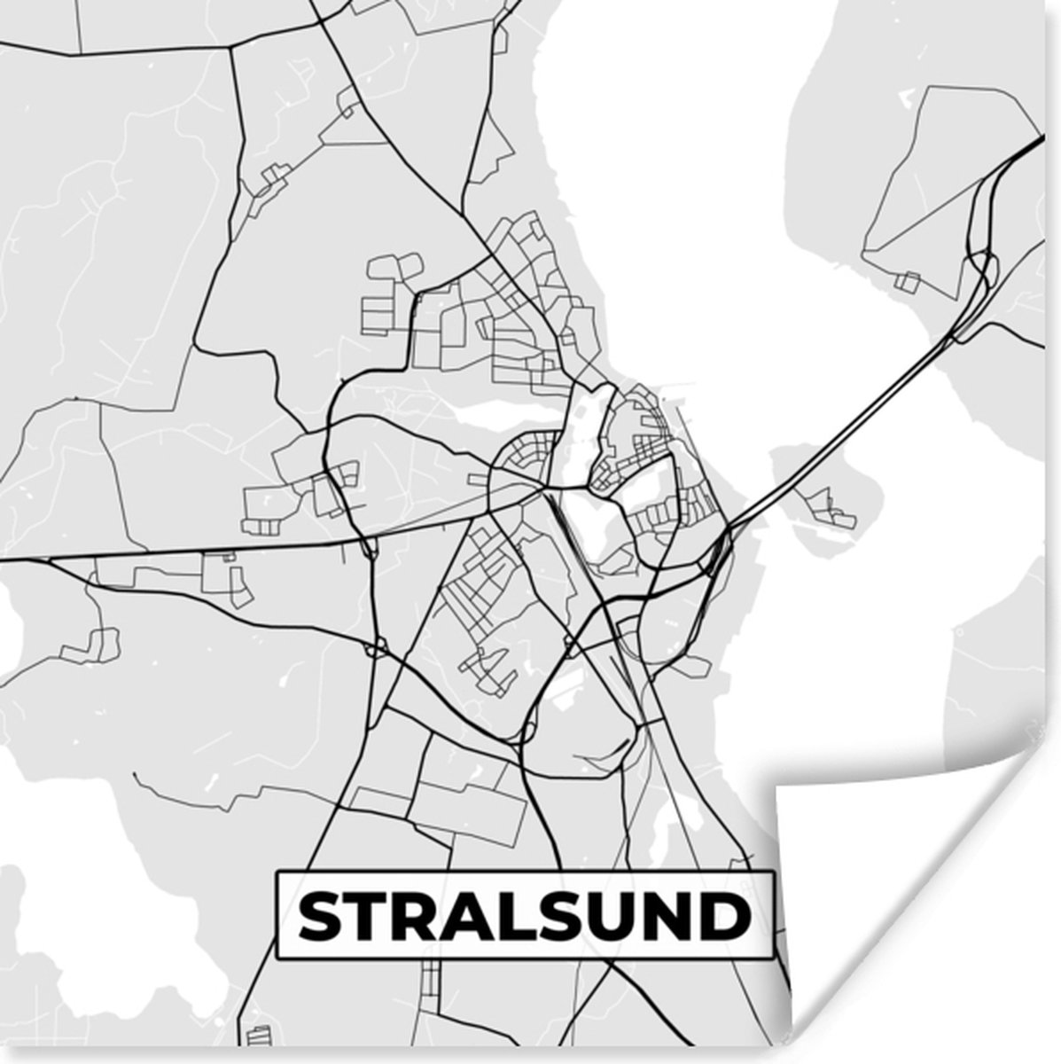 Poster Stadskaart - Duitsland - Kaart - Stralsund - Plattegrond - 50x50 ...