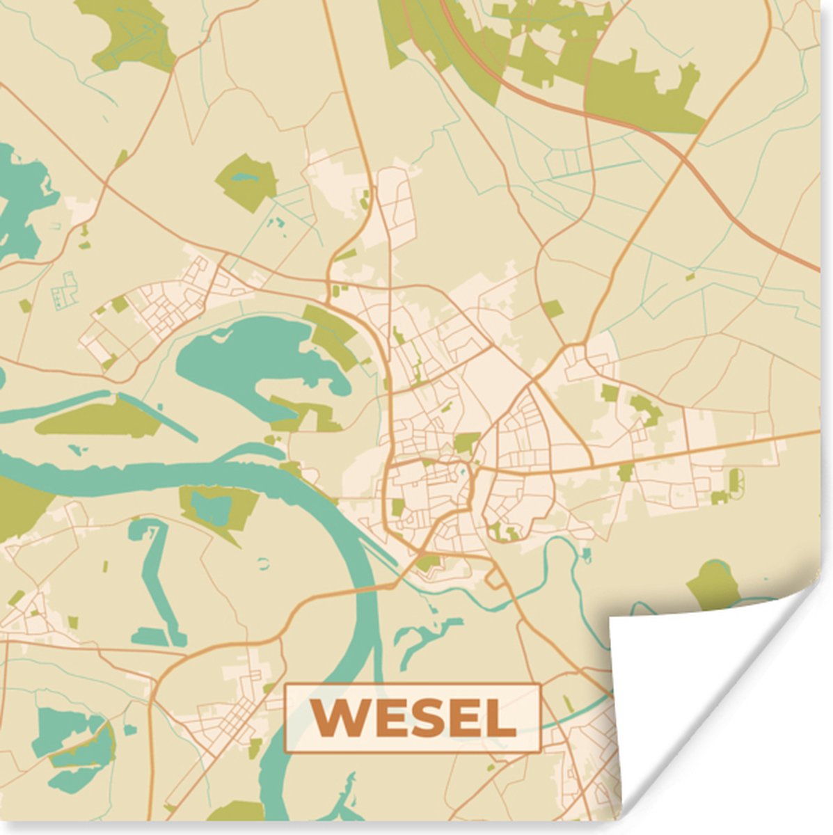Poster Wesel - Plattegrond - Stadskaart - Vintage - Kaart - 50x50 cm ...