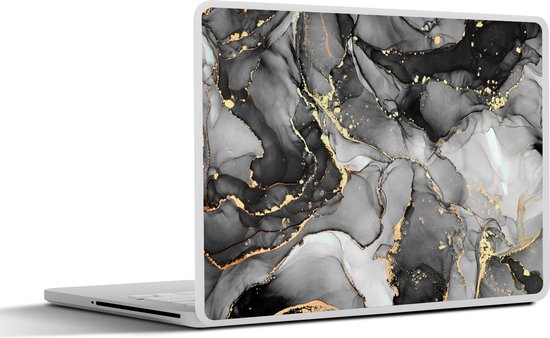 Laptop sticker - 13.3 inch - Marmer print - Zwart - Goud - Grijs | bol