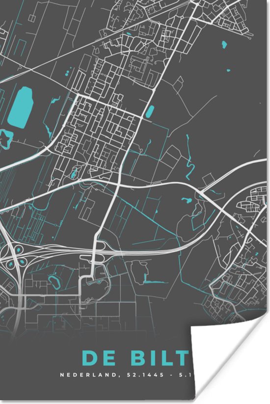 Poster De Bilt - Stadskaart - Kaart - Plattegrond - 40x60 cm | bol