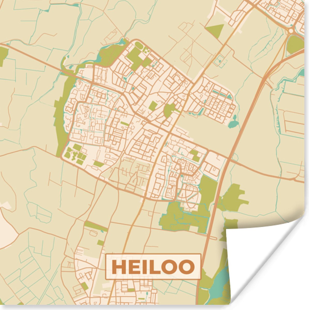 Poster Stadskaart - Kaart - Plattegrond - Heiloo - 75x75 cm | bol.com