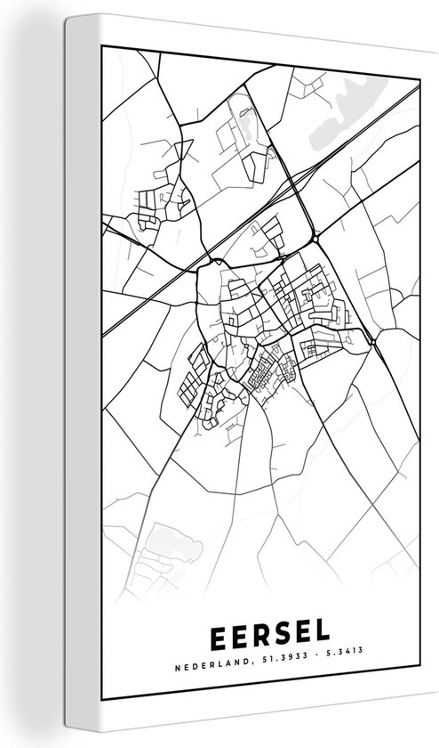 Canvas Schilderij Plattegrond - Eersel - Kaart - Stadskaart - Nederland ...