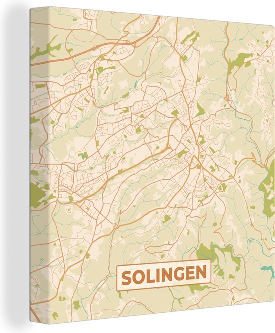 Canvas Schilderij Plattegrond - Solingen - Kaart - Stadskaart - Vintage ...