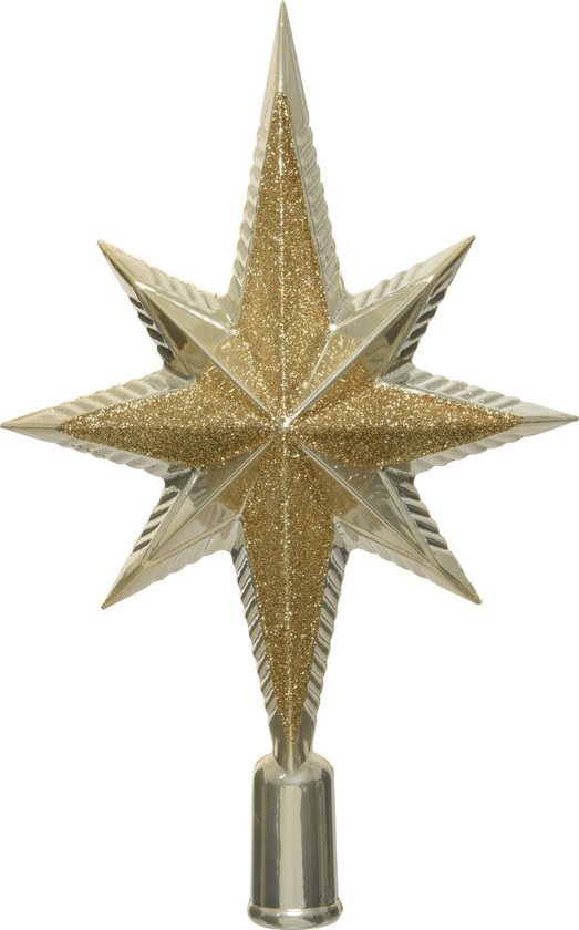 Decoris Kerstboom piek - ster vorm - champagne - kunststof - 25,5 cm ...