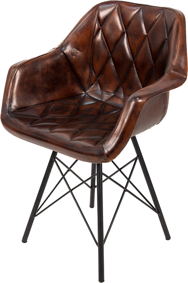 Clayre & Eef Eetkamerstoel met Armleuning 46x61x85 cm Bruin Leder Stoel ...