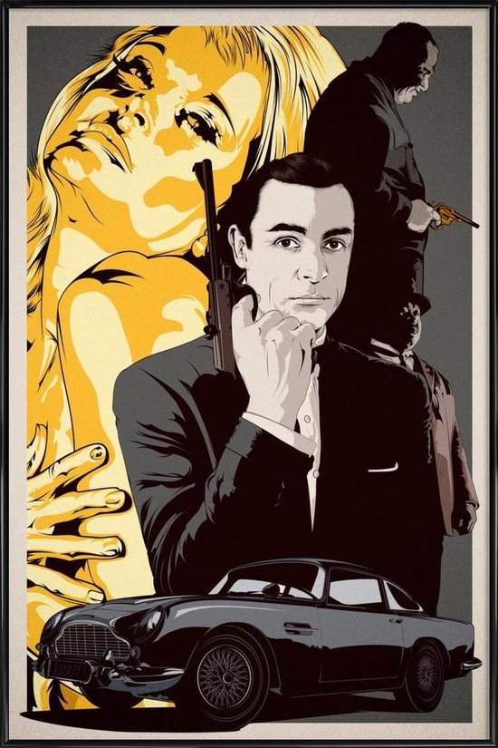 JUNIQE - Poster in kunststof lijst Goldfinger -30x45 /Geel & Grijs | bol