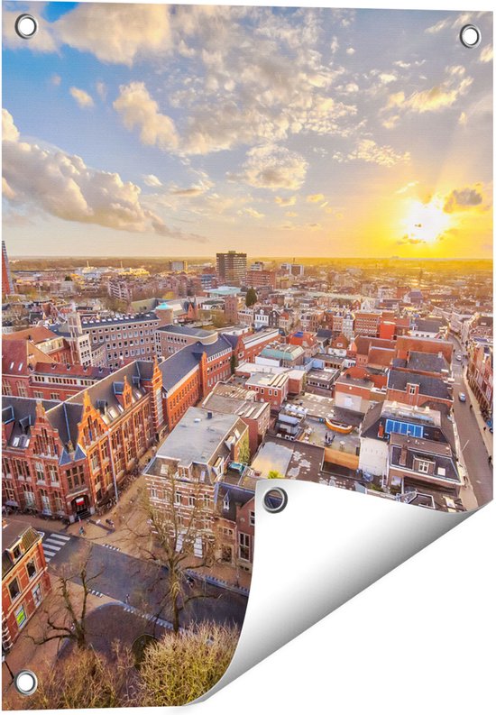 Gards Tuinposter Groningen Stad bij Zonsondergang - 40x50 cm - Tuindoek ...