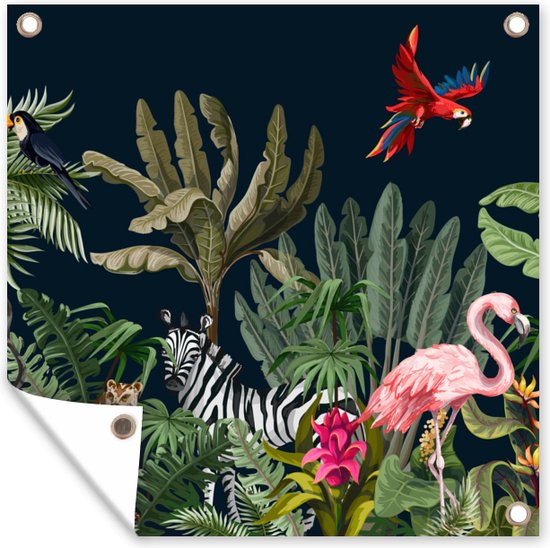 Tuin poster Jungle - Planten - Dieren - Kinderen - Flamingo - Zebra ...