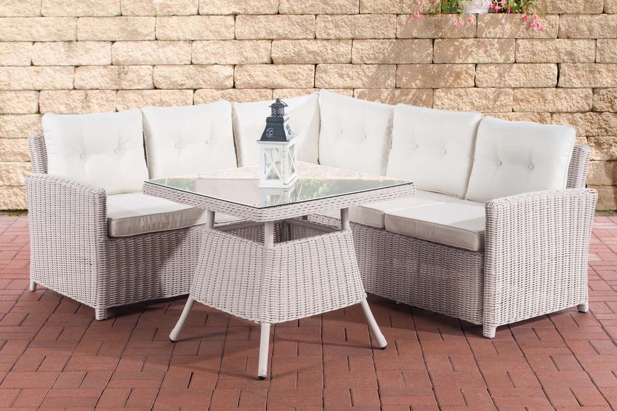 Tuinset Pisao - Creme/wit - 5 persoons - Glazen tafel - Rotan wicker ...