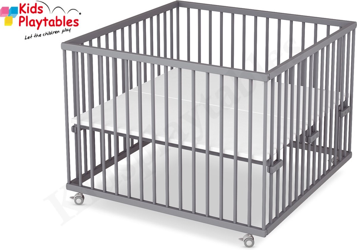 SÄMANN® Baby Box Premium 100x100 grijs met In hoogte Verstelbare Bodem ...