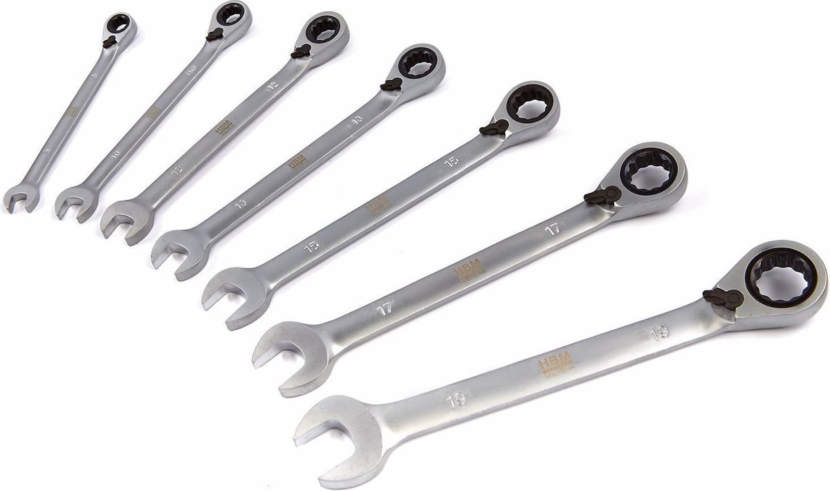 HBM 7 Delige Ring,Ratel,Steeksleutelset met Links/Rechts Schakeling ...