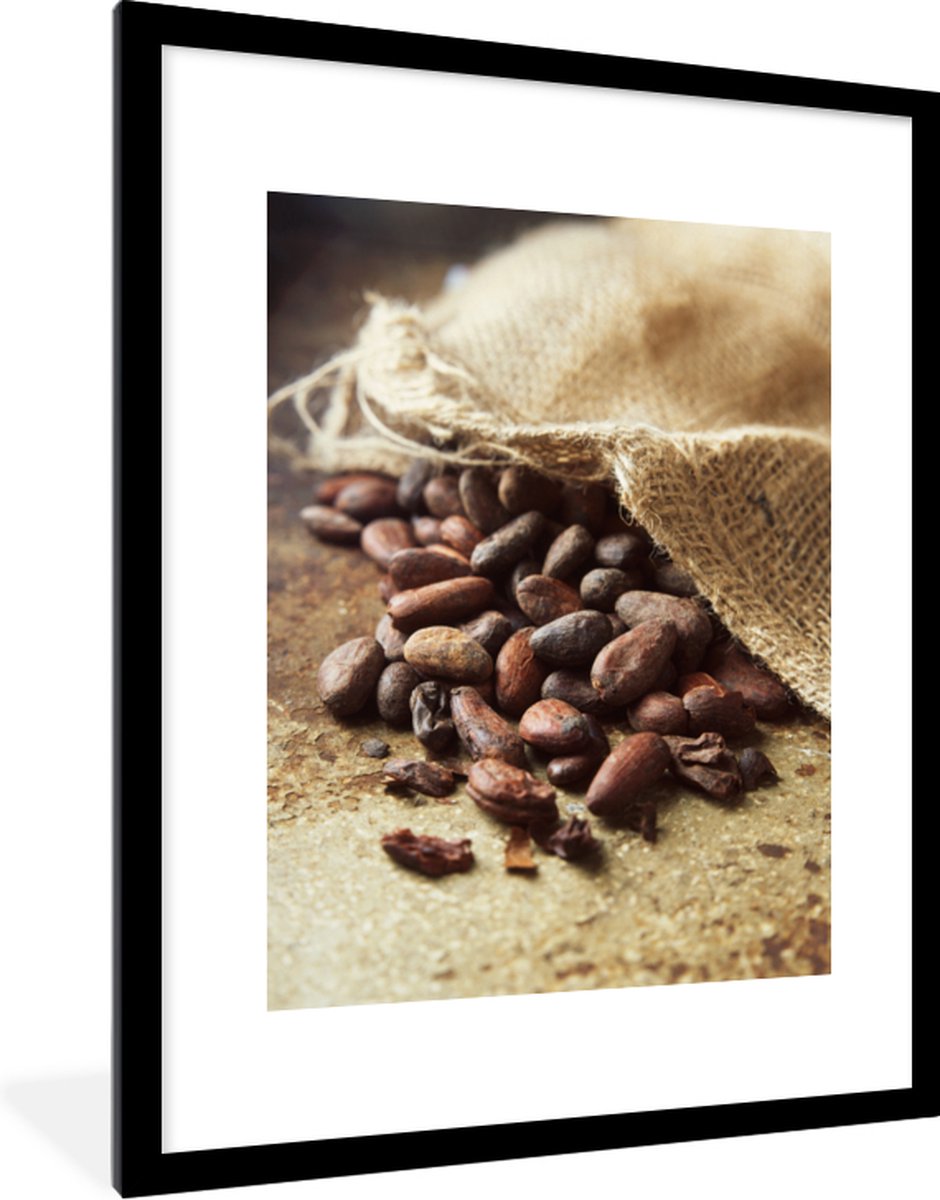 Fotolijst incl. Poster - Jutezak met de bruine cacaobonen - 60x80 cm ...