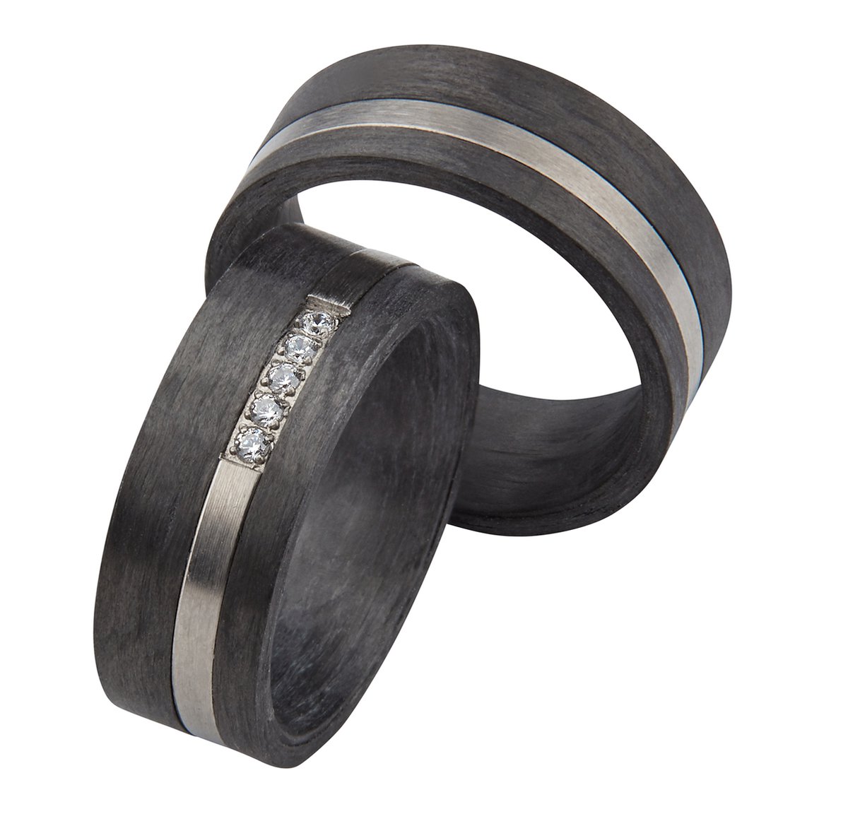 Brede carbon met titanium ringen met zirkonia's | bol.com