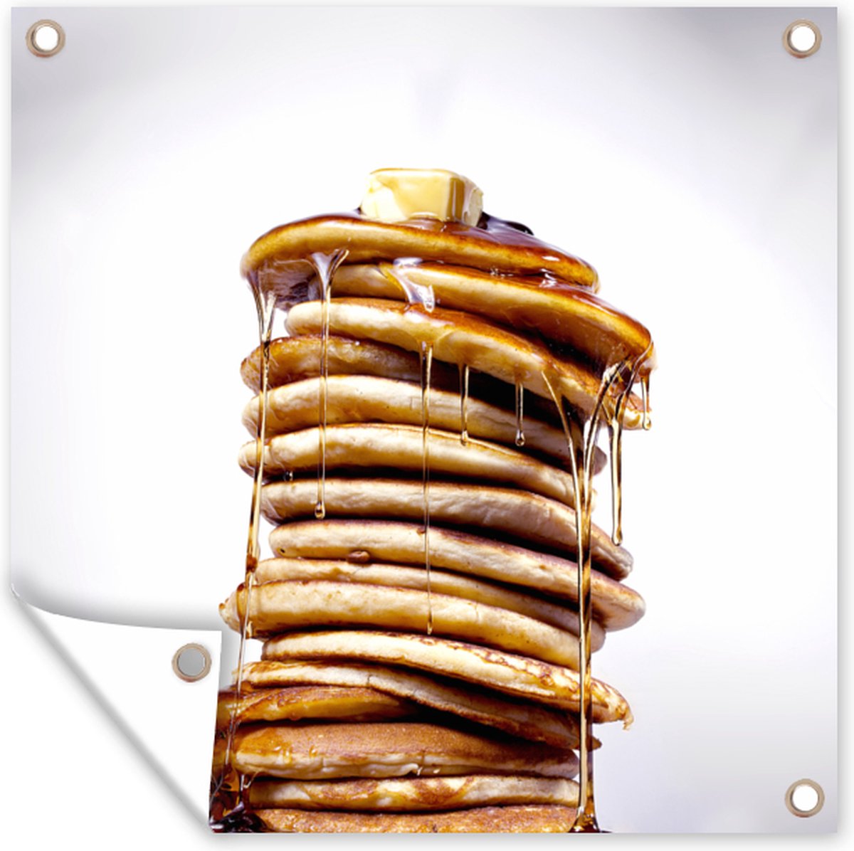 Tuindoek Een grote stapel van pannenkoeken met siroop - 100x100 cm ...