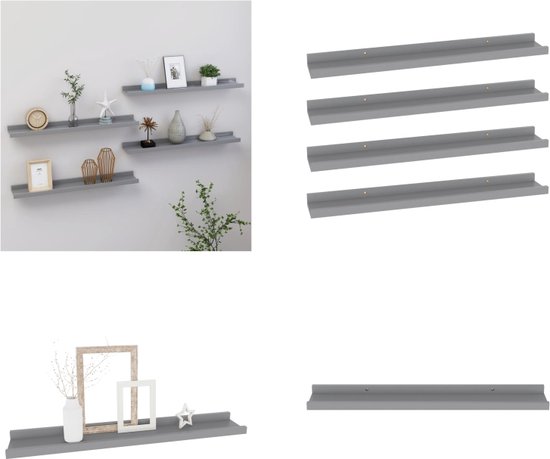 vidaXL Wandschappen 4 st 60x9x3 cm grijs - Plank - Planken - Schap - Schappen | bol