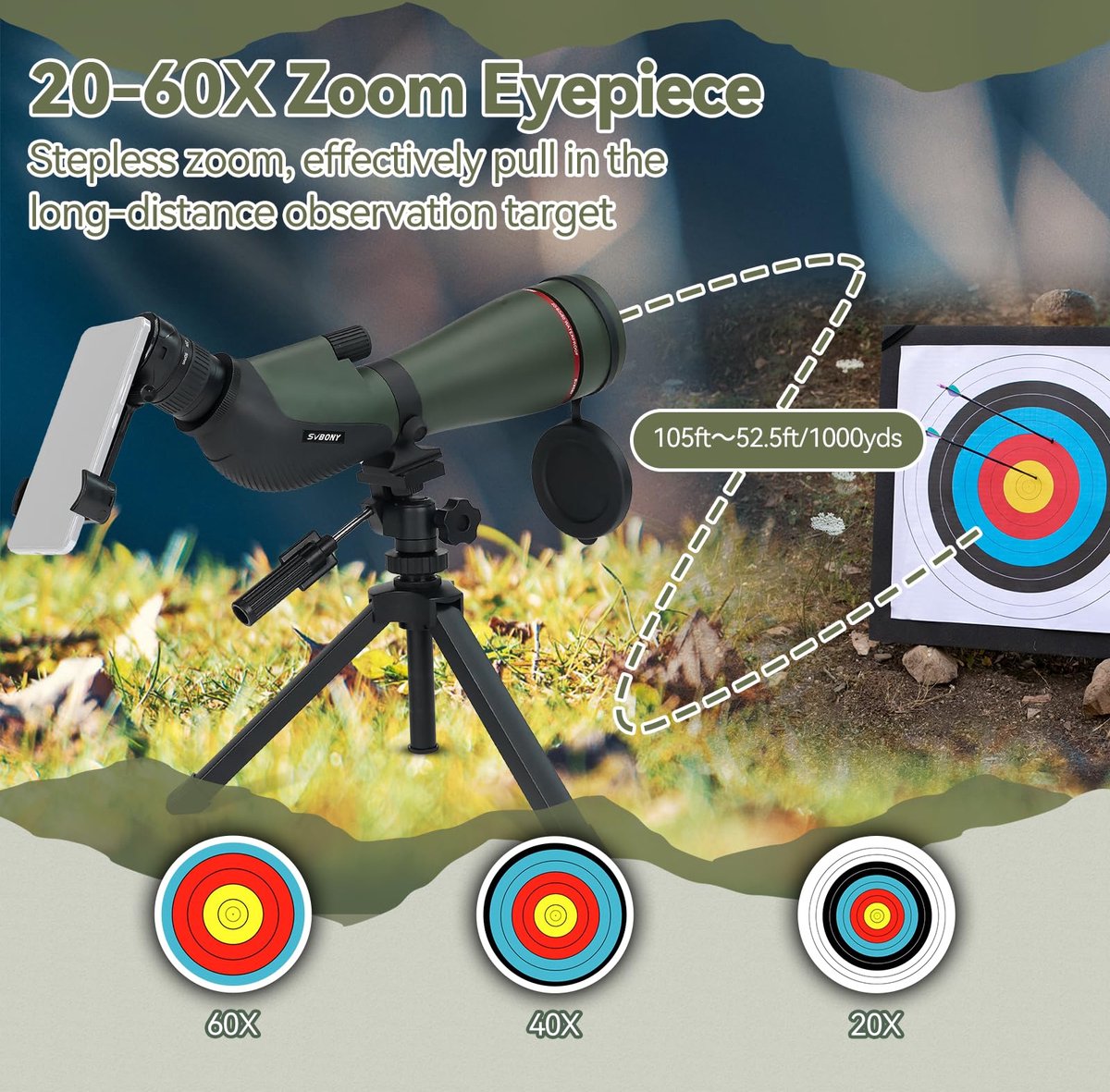 Beroli - Svbony SA412 Spotting Scopes 20-60x80mm - HD FMC Range Spotter ...