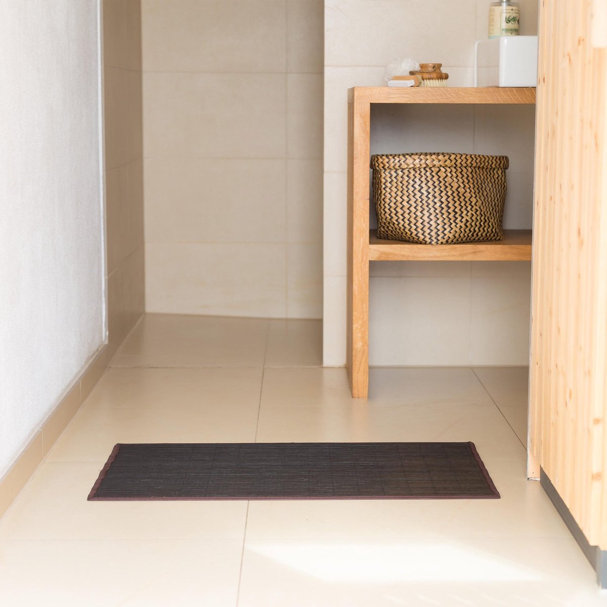 Relaxdays badmat bamboe - douchemat antislip laag - houten douchemat ...