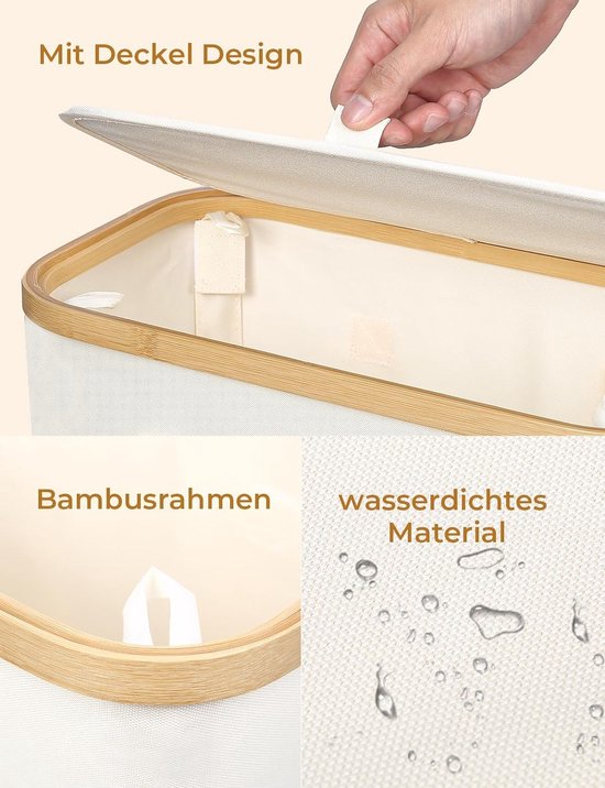 Smalle wasmand met deksel, 52 L wasmand slank met waszak, opvouwbare bamboe wasmand... | bol