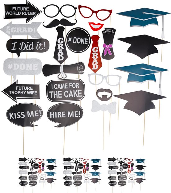 relaxdays 96 x photobooth prop set examen - geslaagd - foto props ...