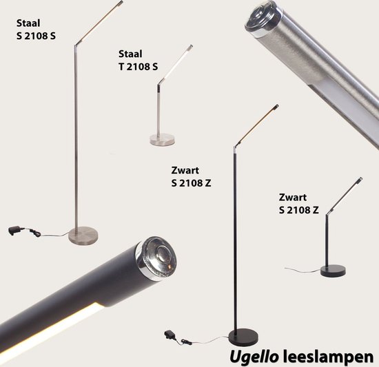 Staande Ugello leeslamp | 1 lichts | grijs / staal | metaal | 120 / 160 ...
