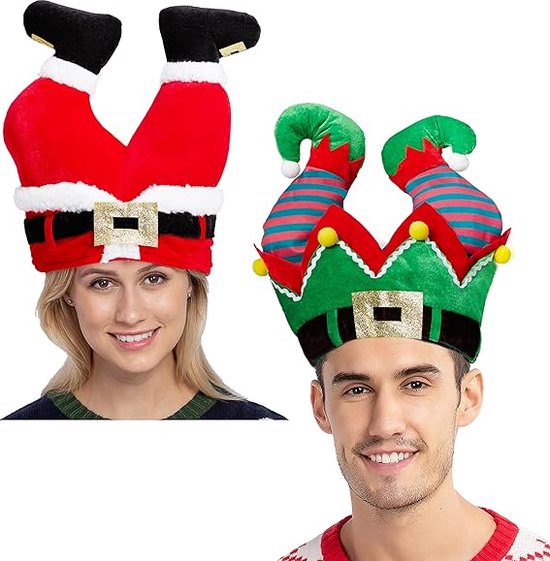 Grappige kersthoed - Kerstman en Elf broek hoeden - Kerstparty - 2 ...