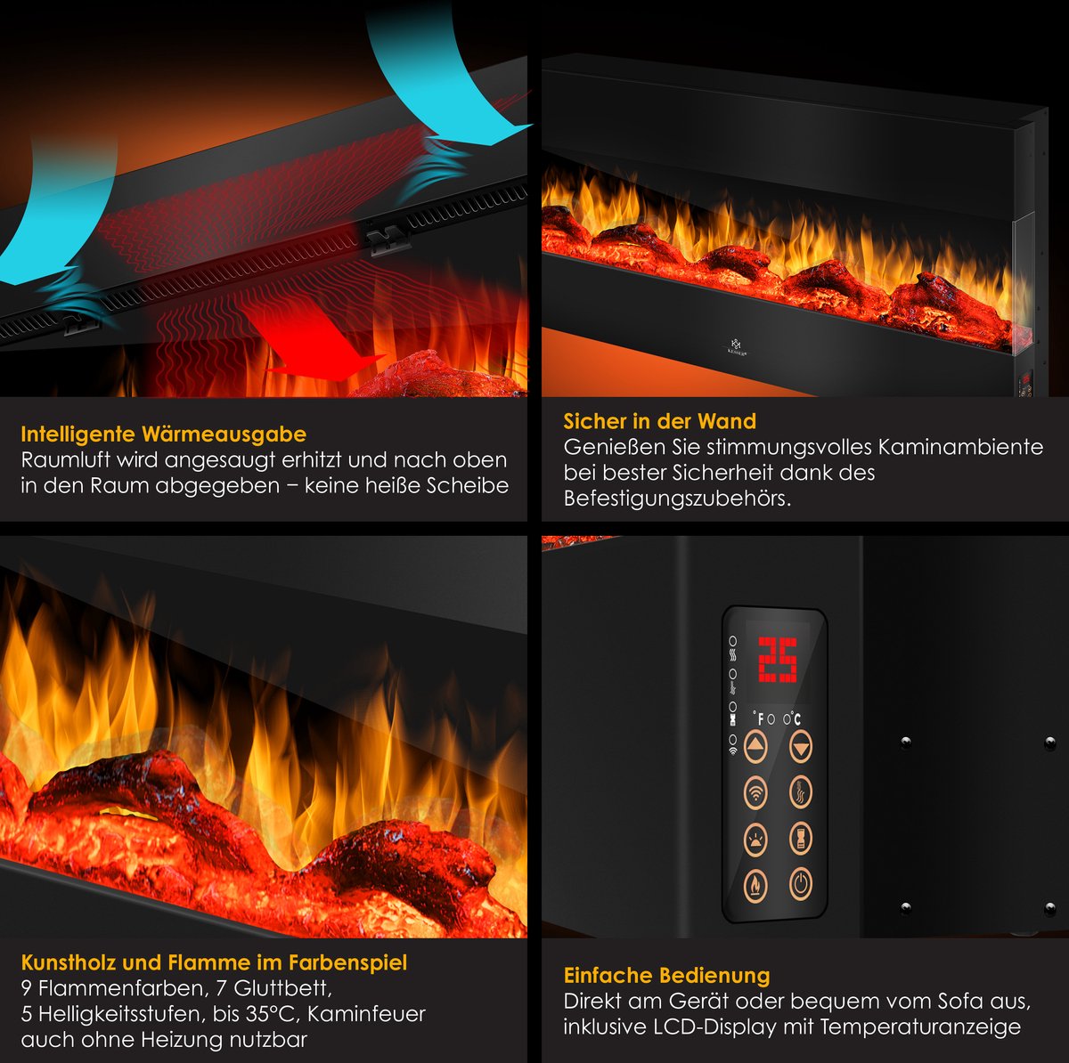 KESSER® Elektrische Sfeerhaard met LED 3D Vlam Effect - Elektrische ...