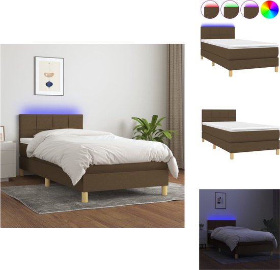 vidaXL Boxspring Dark Brown 203x100x78/88 cm - LED Strip Included - Bed ...