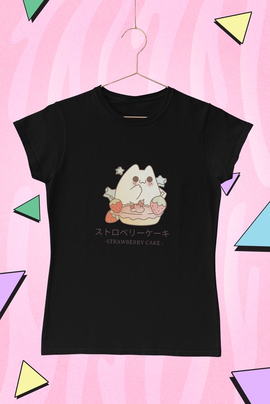 Cute cat T-Shirt Zwart - Kawaii Neko - Anime Merch - Strawberry Jam ...