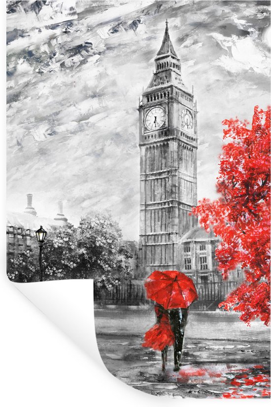 Muurstickers - Sticker Folie - Schilderij - Big Ben - Rood - Paraplu ...
