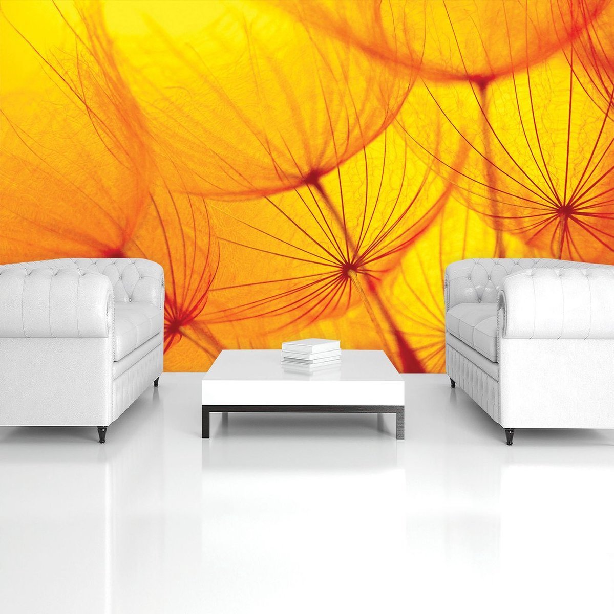 Fotobehang - Vlies Behang - Paardenbloemen Kunst - Oranje - 368 x 254 ...