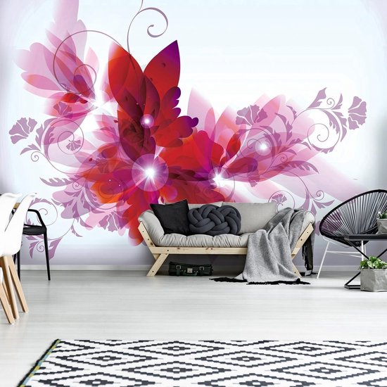 Fotobehang - Vlies Behang - Abstract Sierlijk Rood Bloemen Patroon - Kunst - 254 x 184 cm | bol